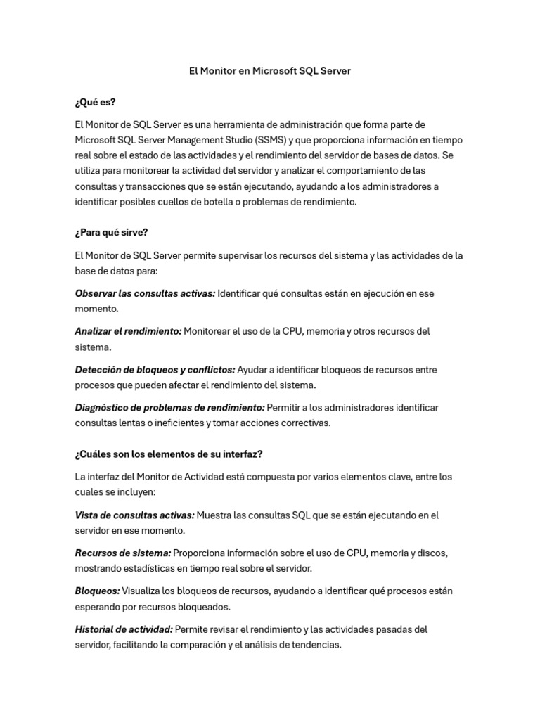 El Monitor en Microsoft SQL Server | PDF | Servidor SQL de Microsoft | Servidor (Computación)