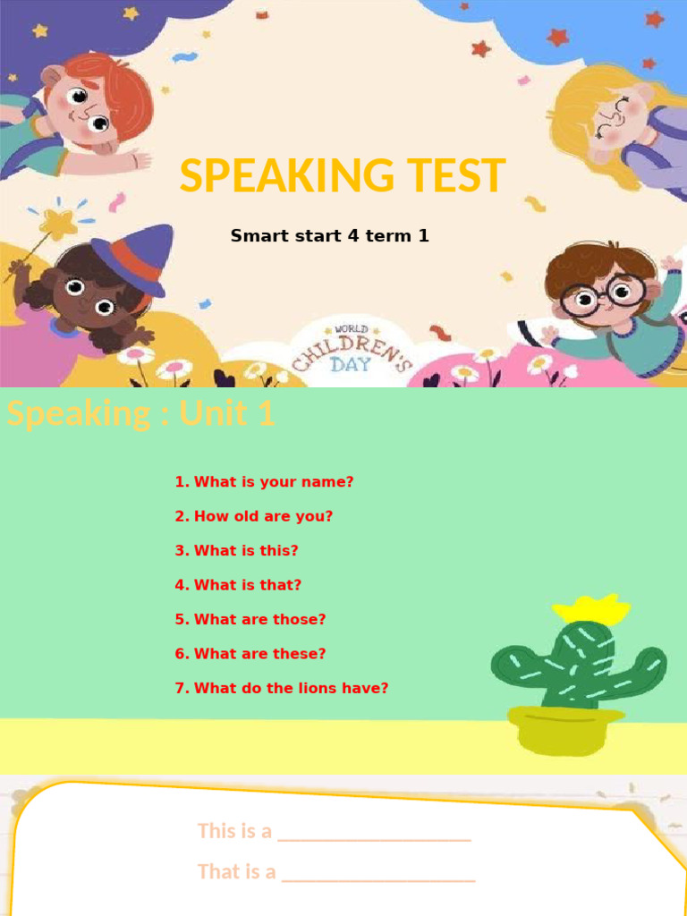 Speaking Test Term 1 Smart Start 4 (1) | PDF
