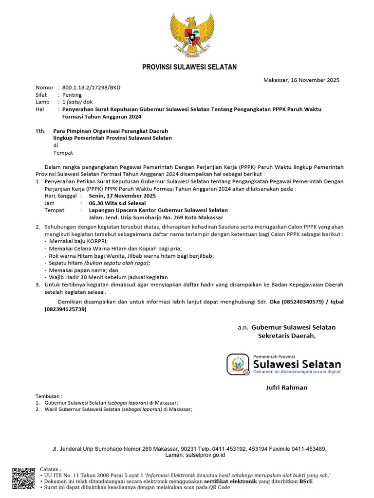 Surat Penyerahan SK PKKK® 2024 - TParuh Waktu | PDF