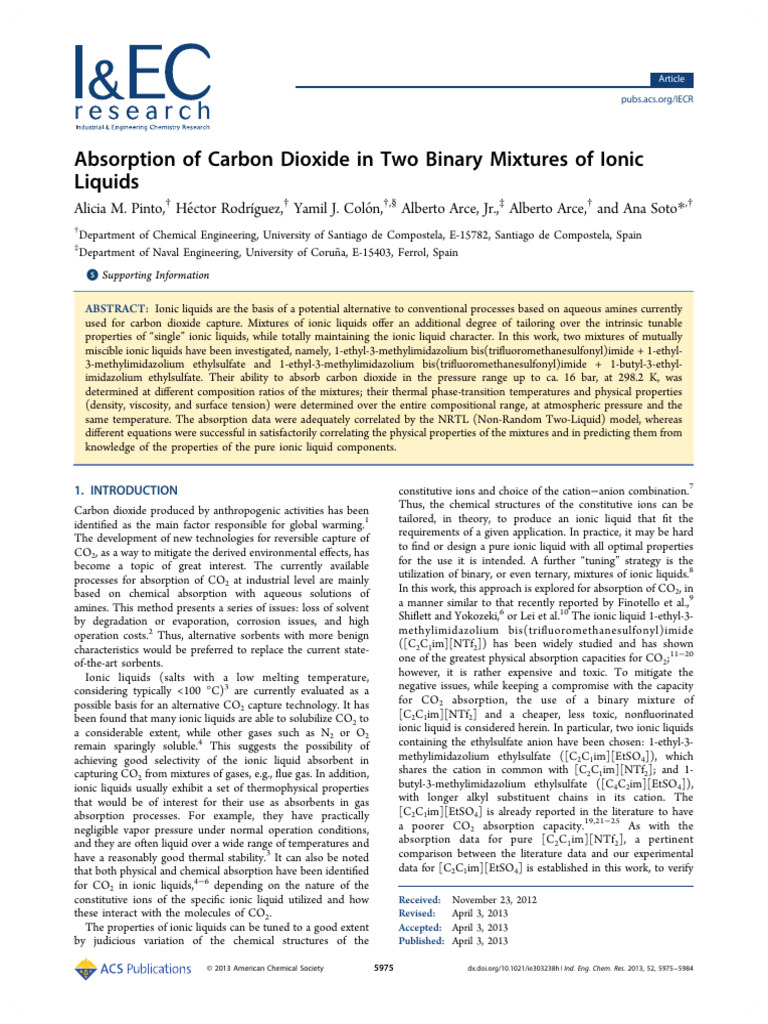 CO2 Absorption in Ionic Liquid Mixtures | PDF | Salt (Chemistry) | Liquids