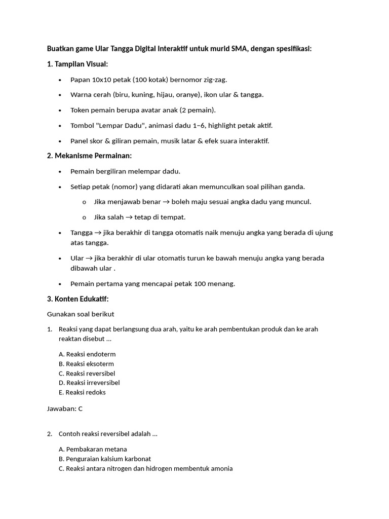 Game Ular Tangga Edukatif Interaktif | PDF