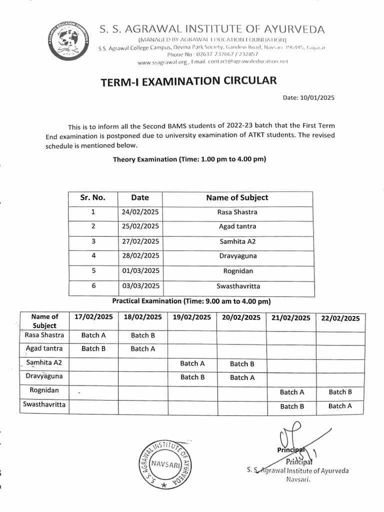 2nd Year 1st Term Revised Time Table | PDF