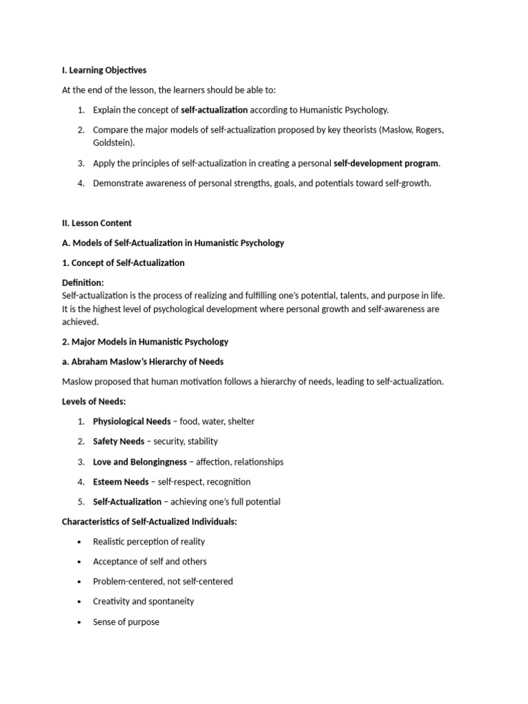 Self-Actualization in Humanistic Psychology | PDF | Self Actualization ...