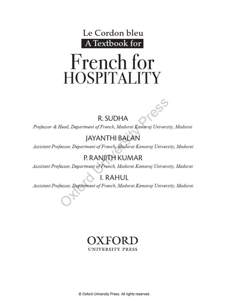 French for Hospitality Textbook Overview | PDF | Menu | French Cuisine