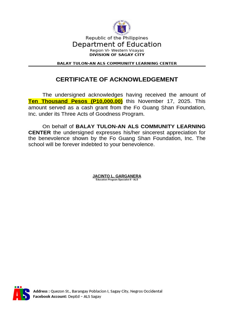 Template Certificate of Acknowledgement | PDF