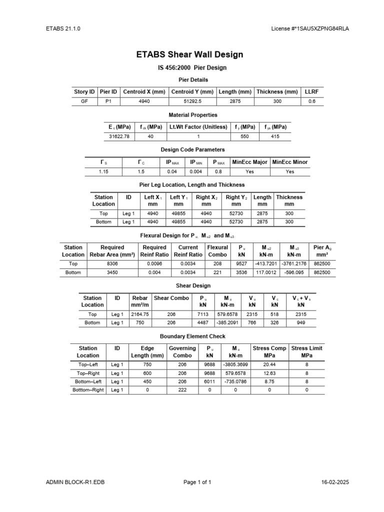 ETABS Shear Wall Design Analysis | PDF | Physical Sciences | Civil ...