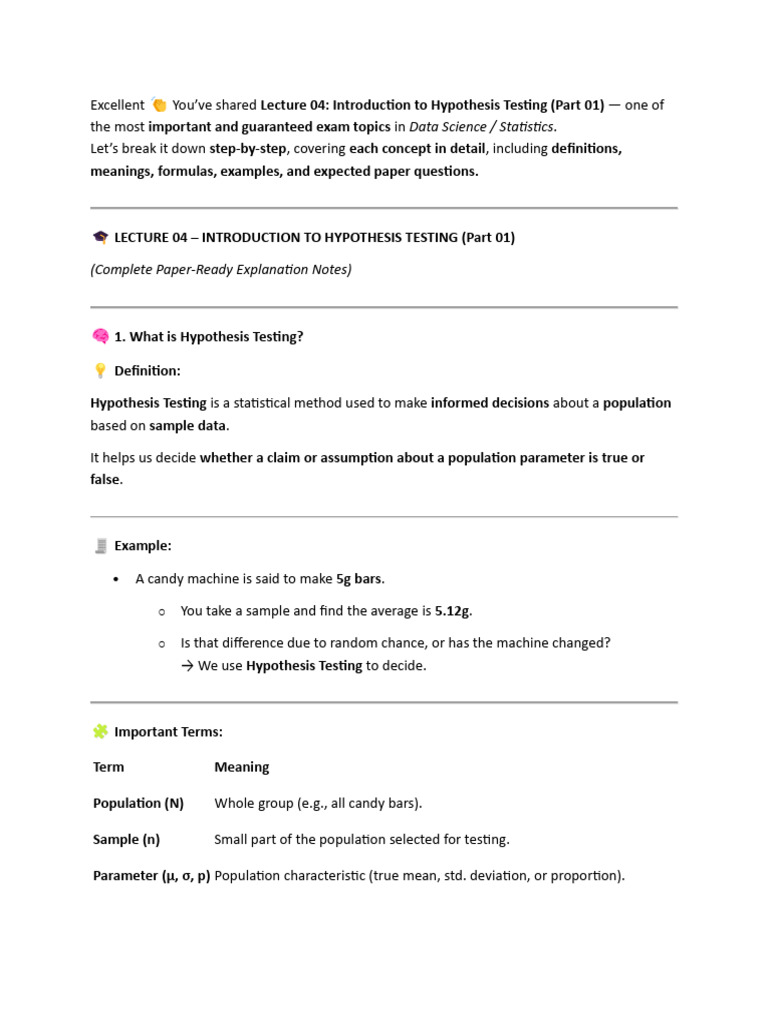 Lec4 HypothesisTestingClassPart01 | PDF | Hypothesis | Statistical Theory