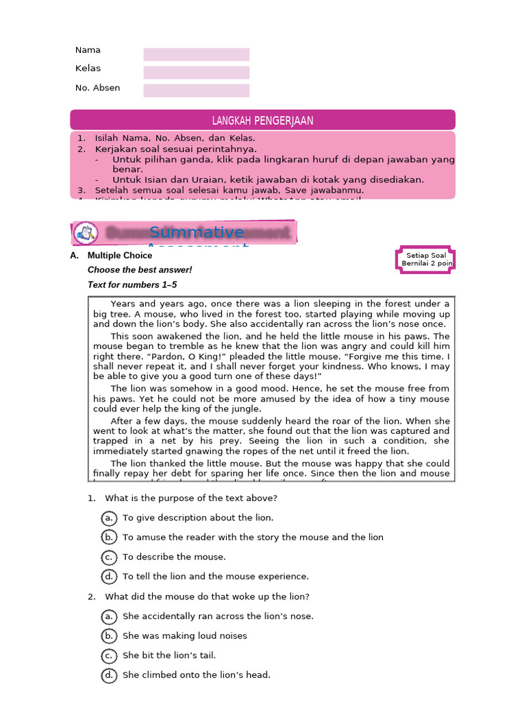Multiple Choice Questions on Fables | PDF
