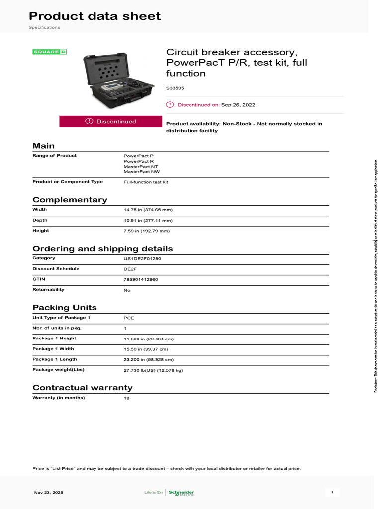 Schneider Electric PowerPacT PFrame Molded Case Circuit Breakers S33595 ...