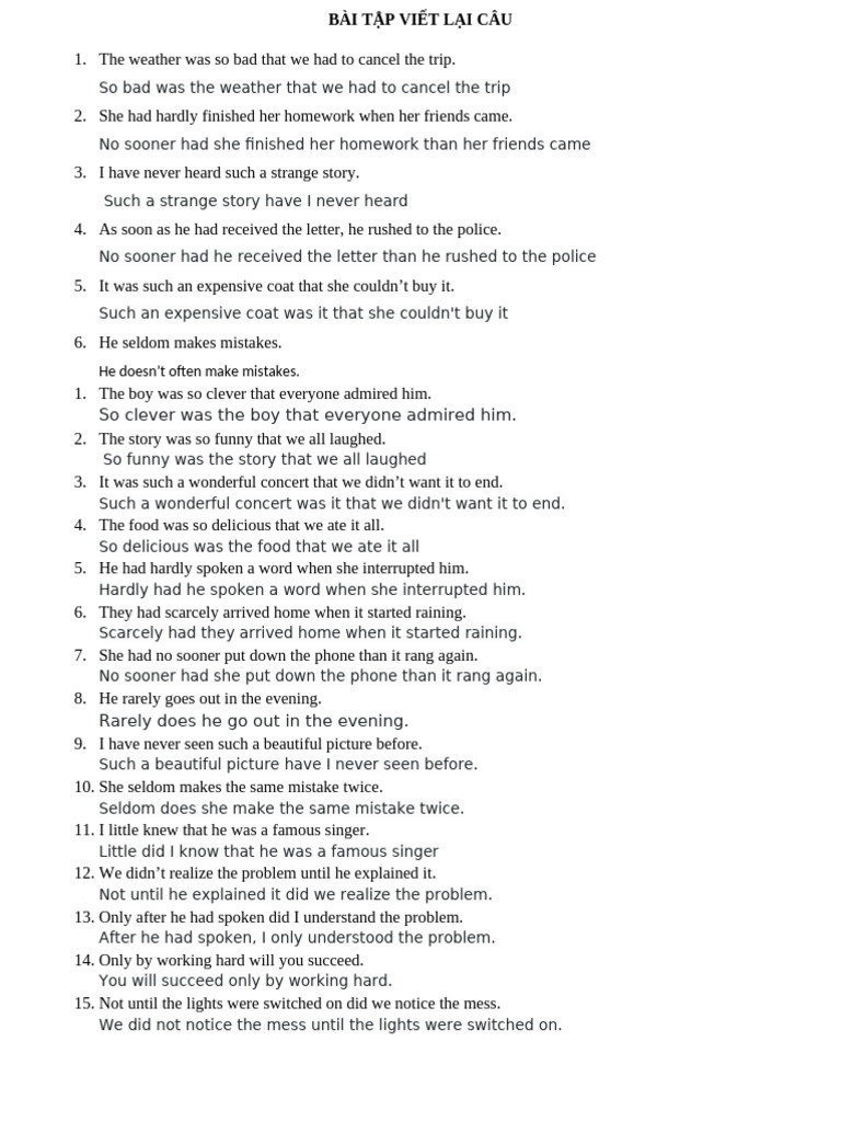 Rewrite Exercises for English Sentences | PDF