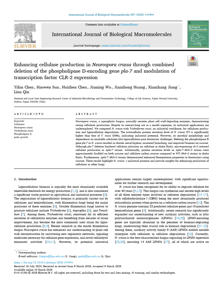 Enhancing Cellulase Production in N. crassa | PDF | Biochemistry ...