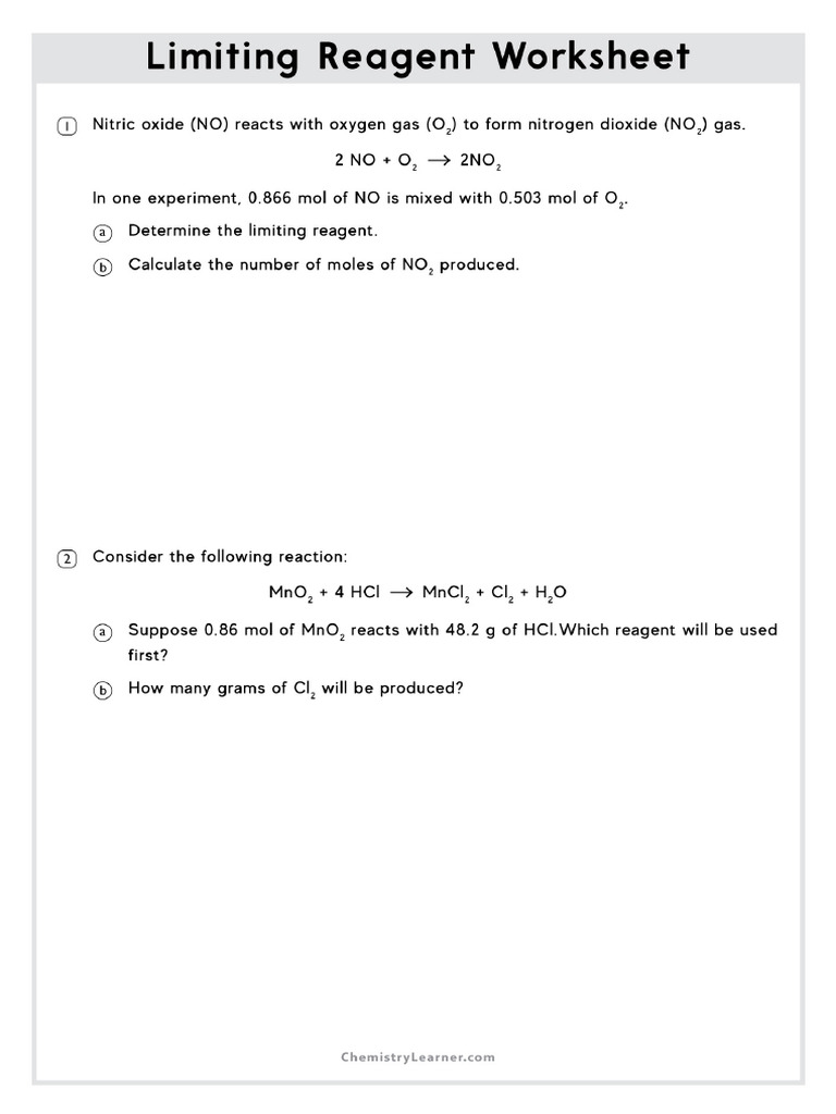 Limiting Reagent Practice Problems Worksheet With Answers | PDF
