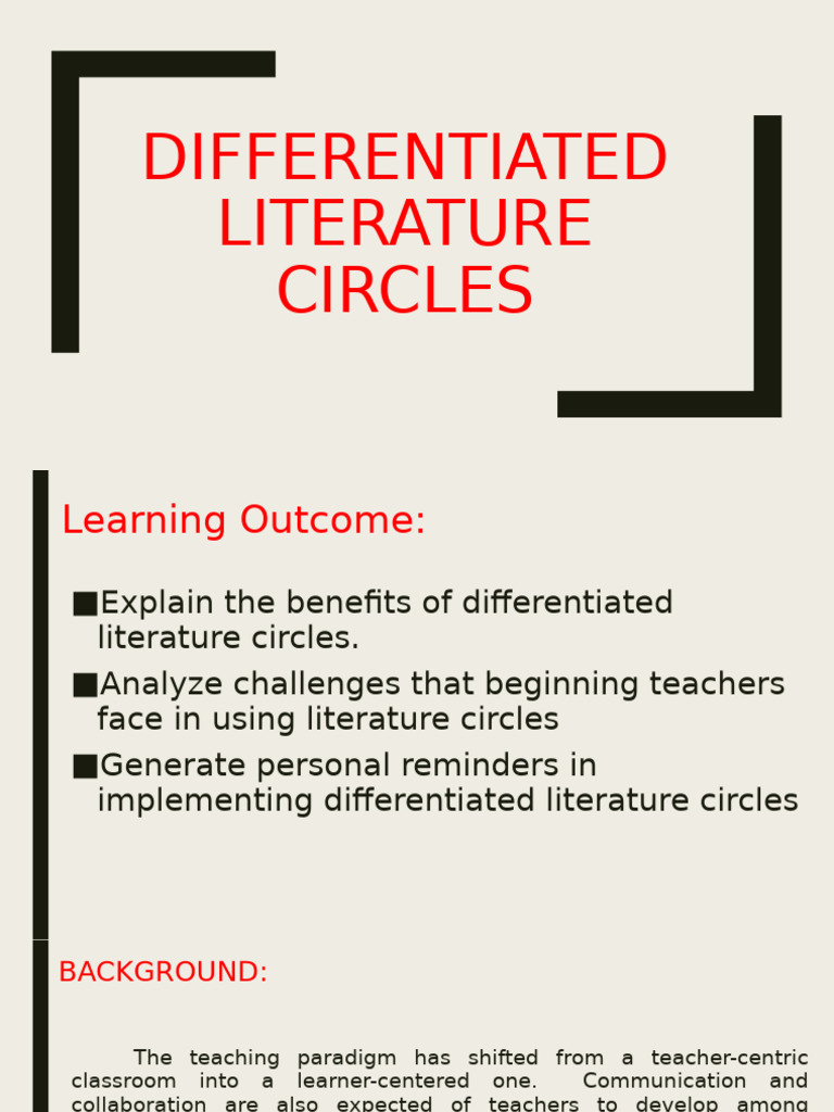 Lessson 6 Differentiated Literature Circles | PDF | Learning | Cognition