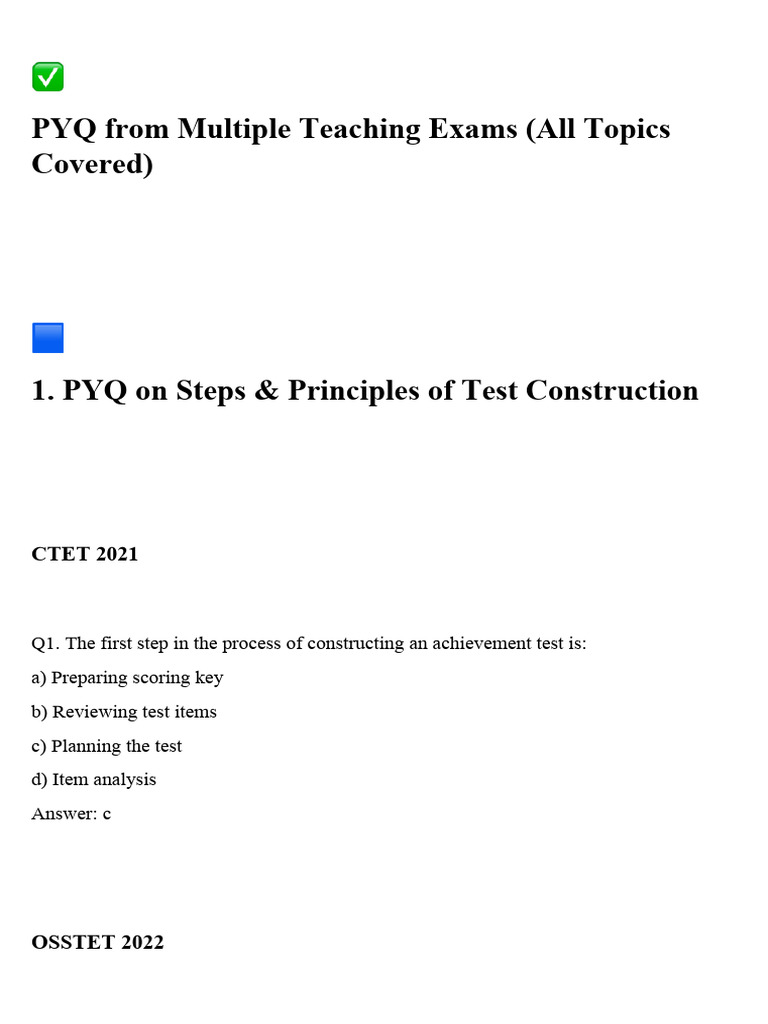 Pyq Test Construction | PDF | Multiple Choice | Standardized Tests