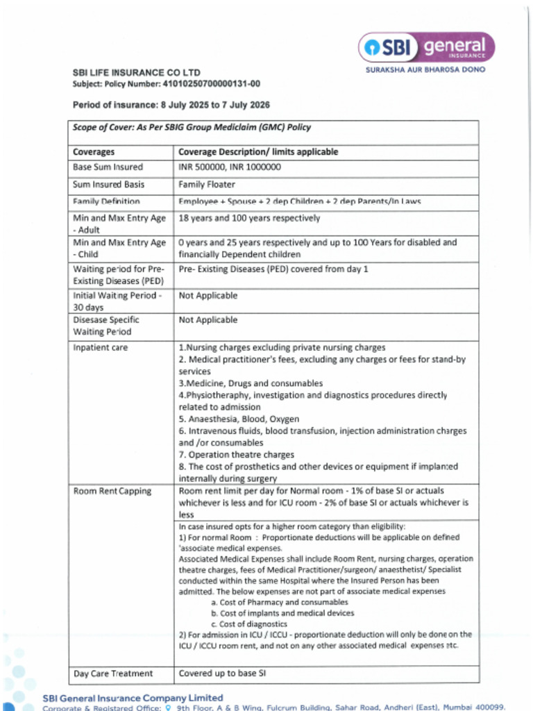 Floater - Mediclaim Policy Coverage Terms | PDF