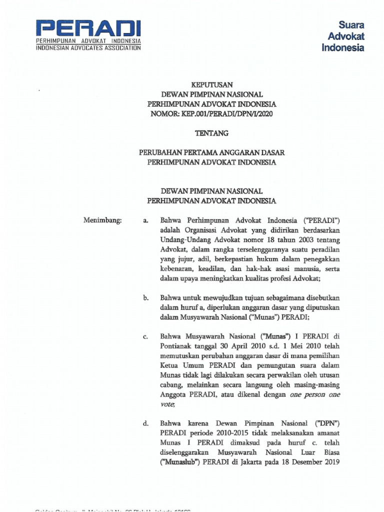 001 Perubahan Pertama AD Mds | PDF