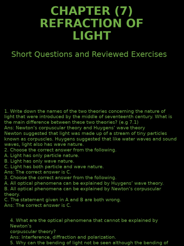 Refraction of Light: Concepts & Exercises | PDF | Light | Refraction