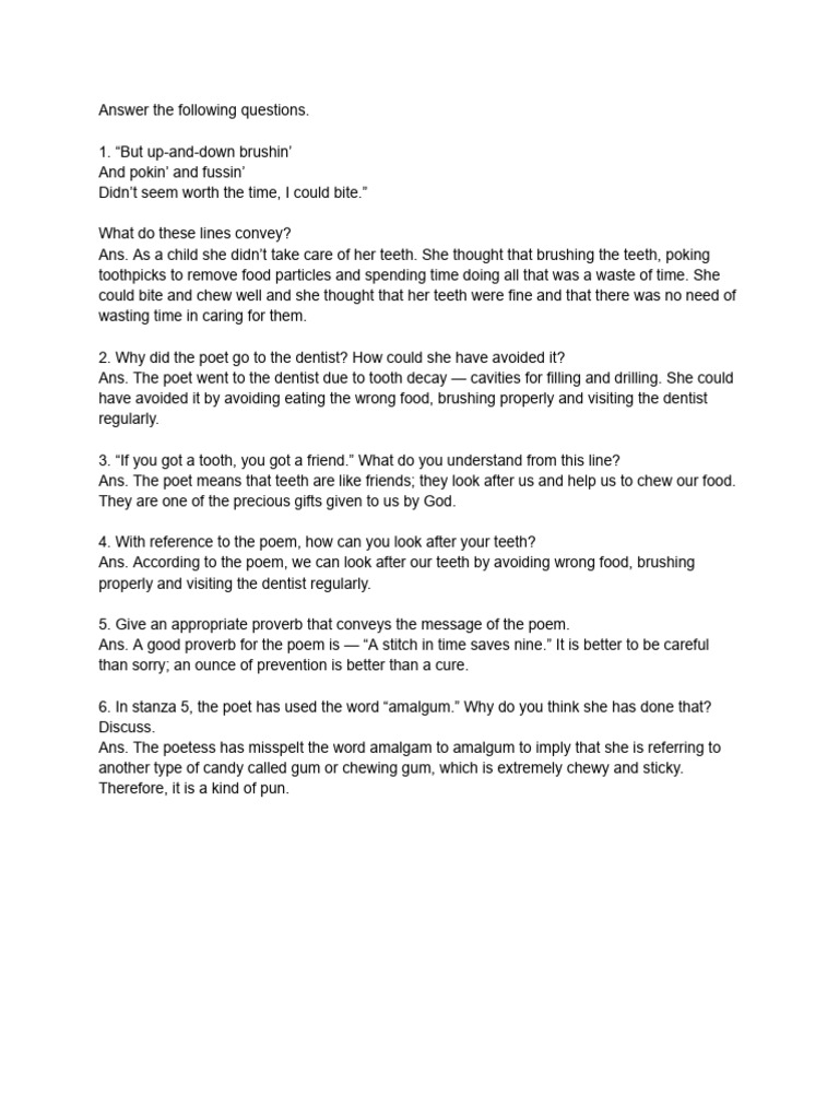 Understanding Dental Care Through Poetry | PDF