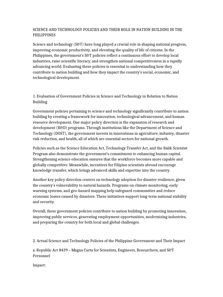 Science and Technology Policies | PDF | Science, Technology ...