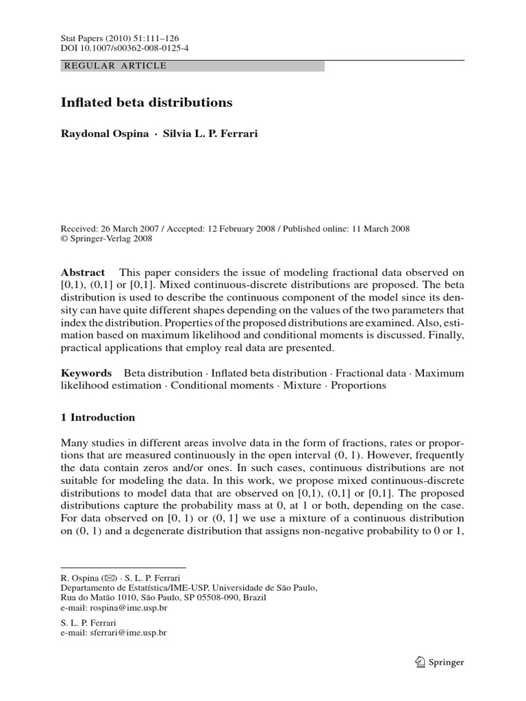 Inflated Beta Distributions | PDF | Probability Distribution ...