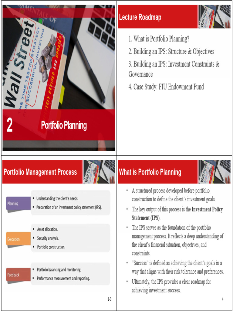 Portfolio Planning and IPS Essentials | PDF | Risk | Market Liquidity
