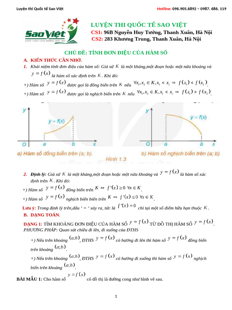 Tính Đơn Điệu Của Hàm Số - p1 (Đáp Án) | PDF