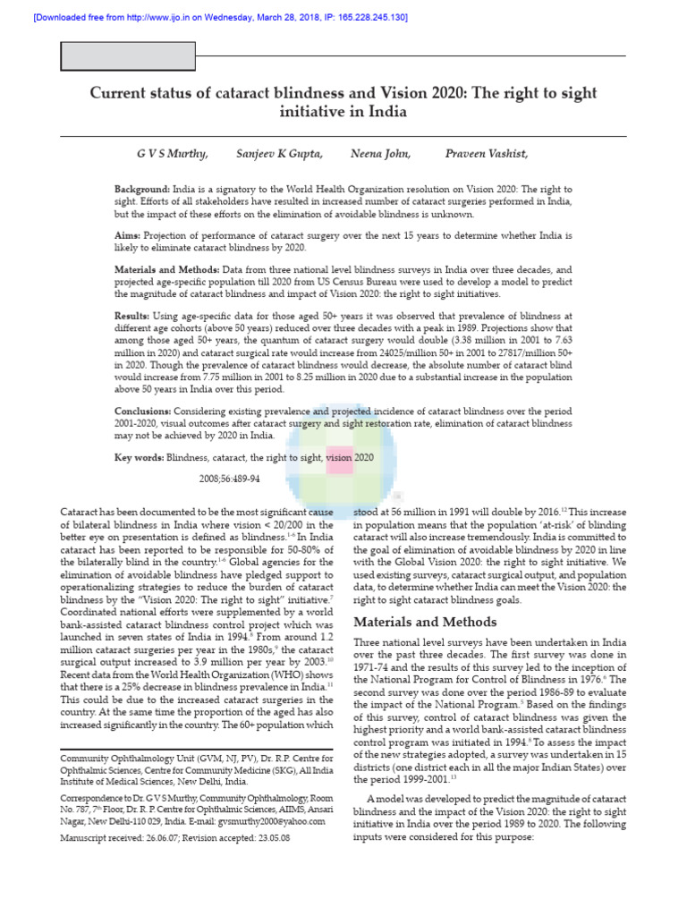 Current Status of Cataract Blindness and Vision 20 | PDF | Visual ...