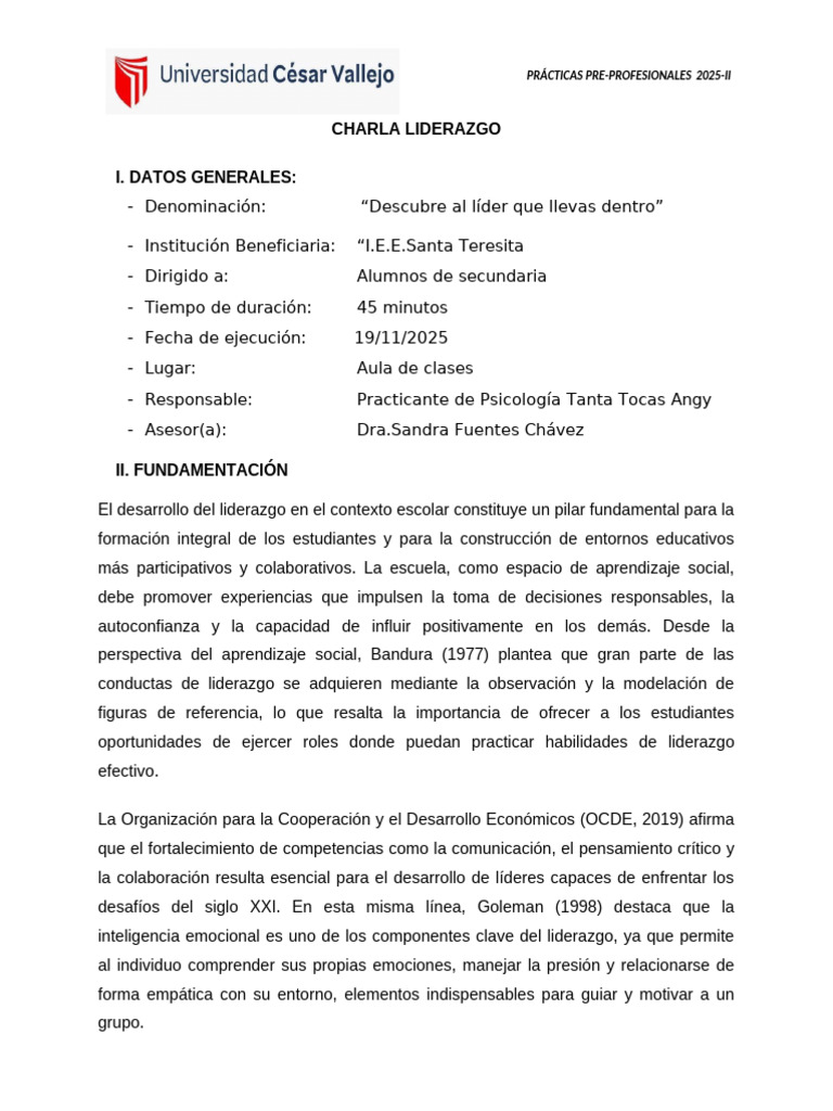 Charla sobre Liderazgo Escolar 2025 | PDF | Liderazgo | Empatía