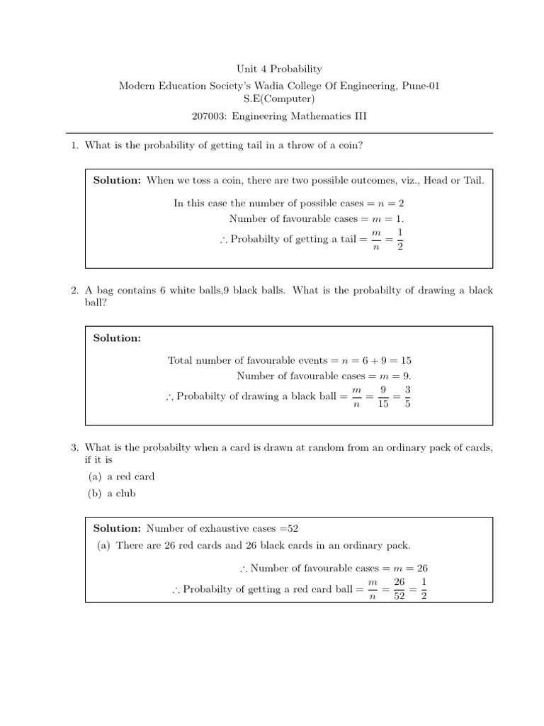 Unit 4 (Probability) - Notes | PDF | Probability | Probability Theory
