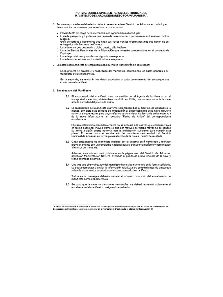 Normativa sobre Manifiesto Marítimo en Chile | PDF | Guía de carga | Puerto
