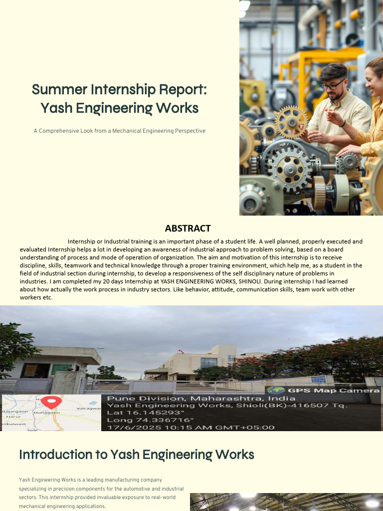 Internship Report Yash Engineering Works | PDF | Machining | Engineering