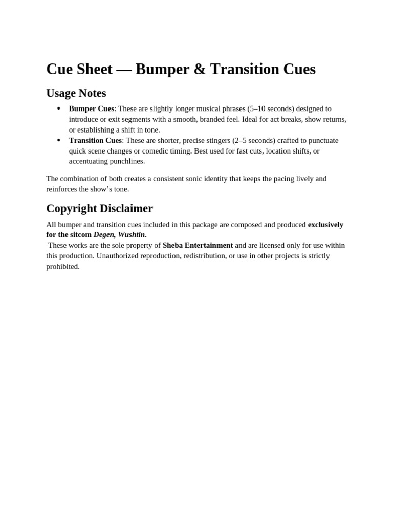 Cue Sheet | PDF