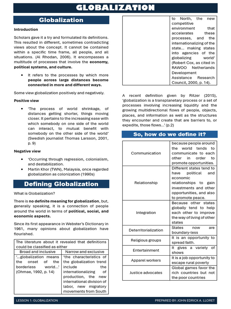 Lesson 1 Globalization | PDF | Globalization | World Systems Theory