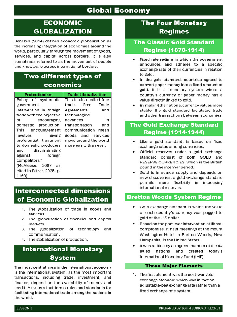 Lesson 2 - Global Economy | PDF | Bretton Woods System | International ...