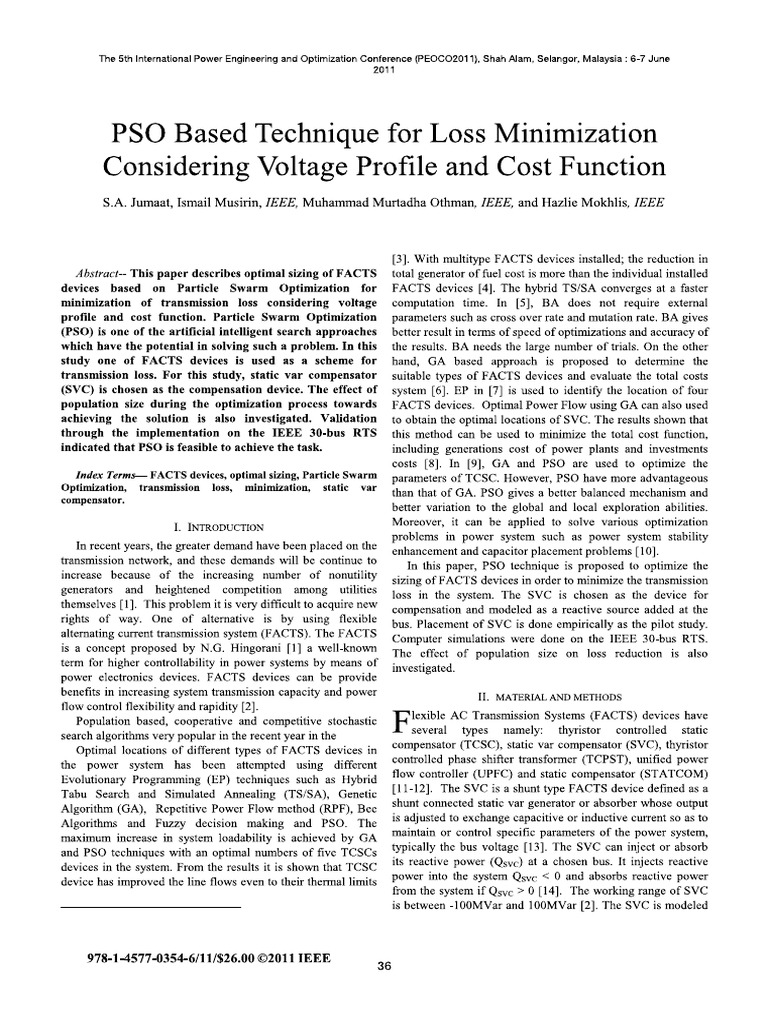 PSO Based Technique For Loss Minimization | PDF
