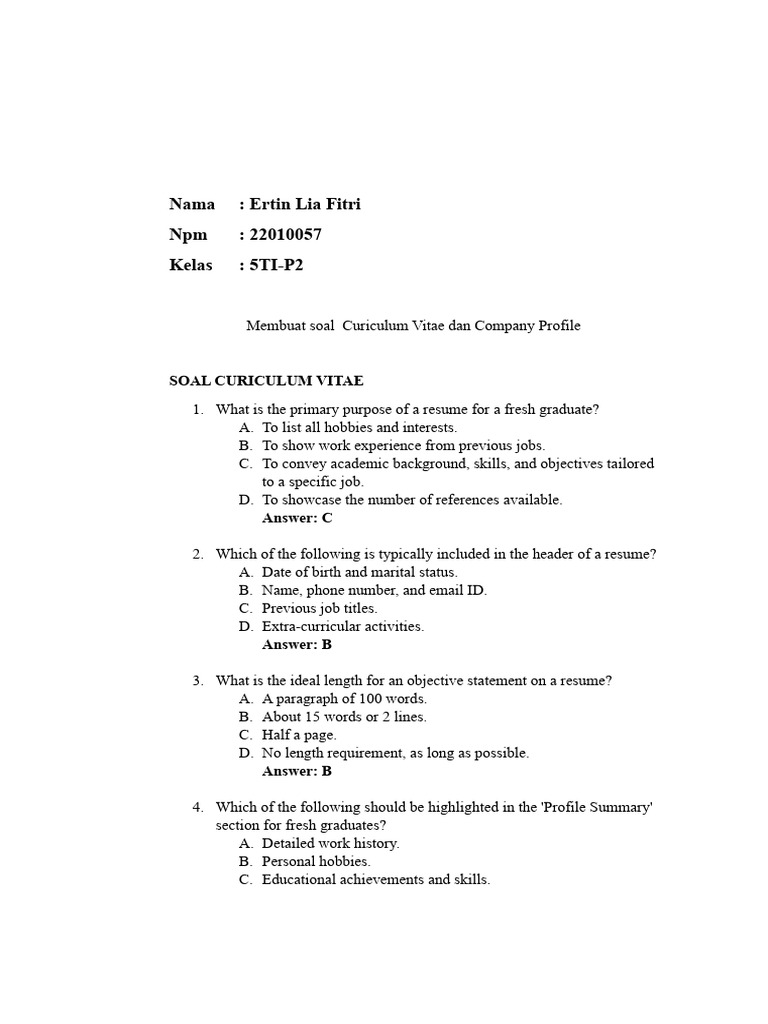 Resume and Company Profile Questions | PDF | Résumé | Human Communication