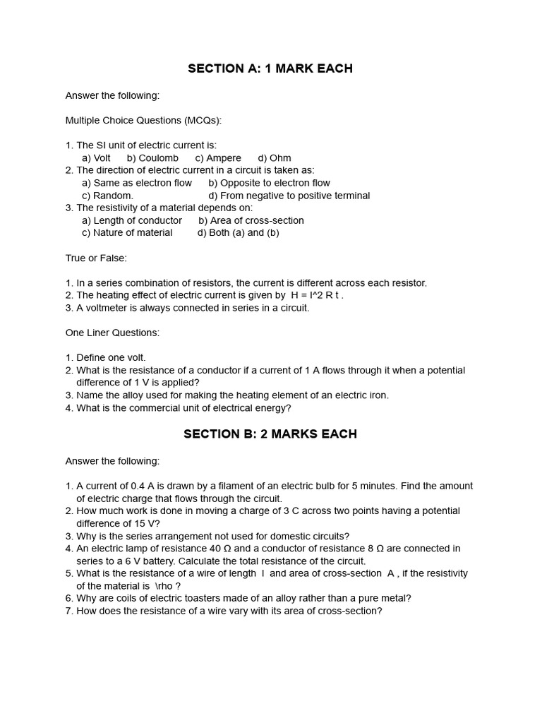 10th Science SK Paper | PDF | Electric Current | Series And Parallel ...