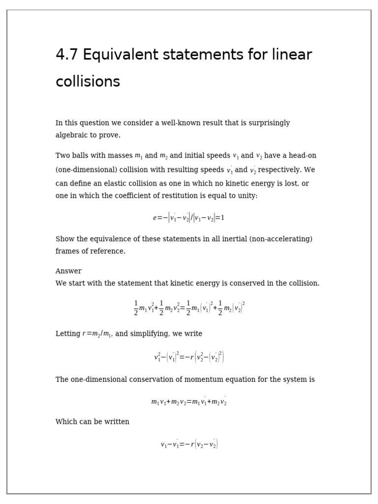4.7 Equivalent Statements For Linear Collisions | PDF
