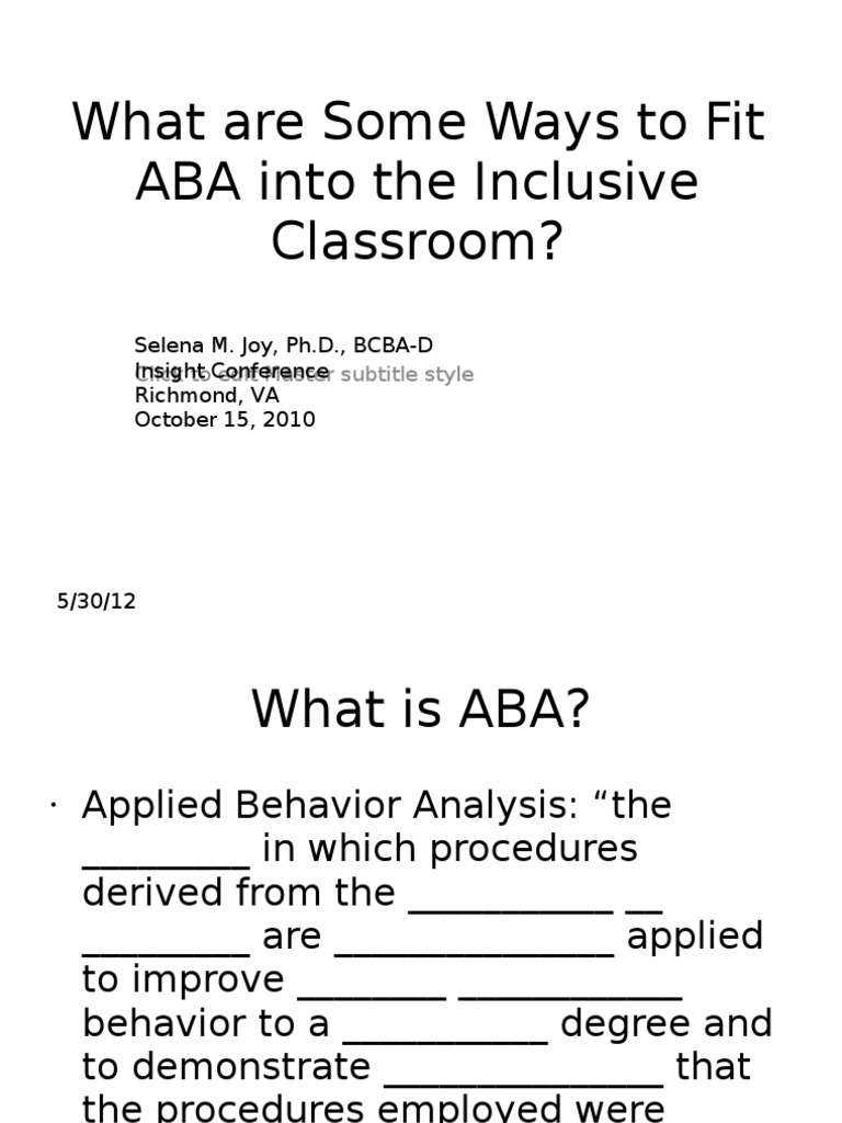 ABA and Inclusion PPT Handout | PDF | Inclusion (Education) | Data