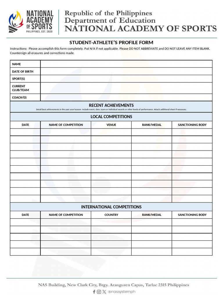 Student-Athlete's Profile Form | PDF