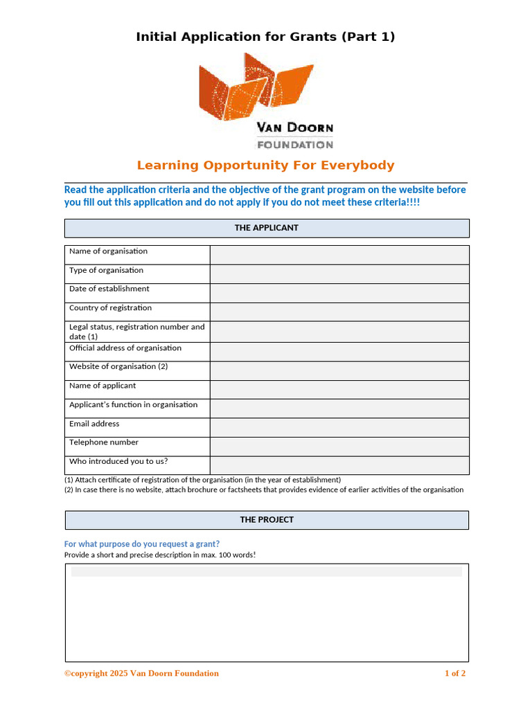 Grant Application Form Part 1 | PDF