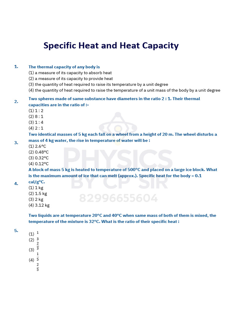 Thermal Properties of Matter Specific Heat and Heat Capacity | PDF