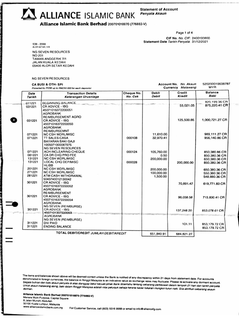 Alliance Bank Statement 12.2021 | PDF