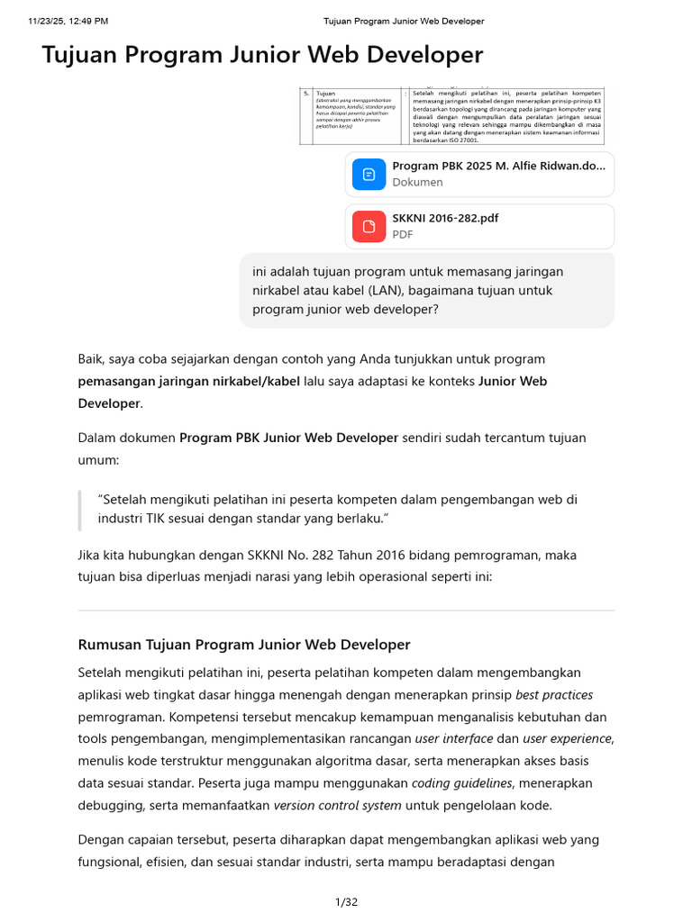Tujuan Program Junior Web Developer | PDF