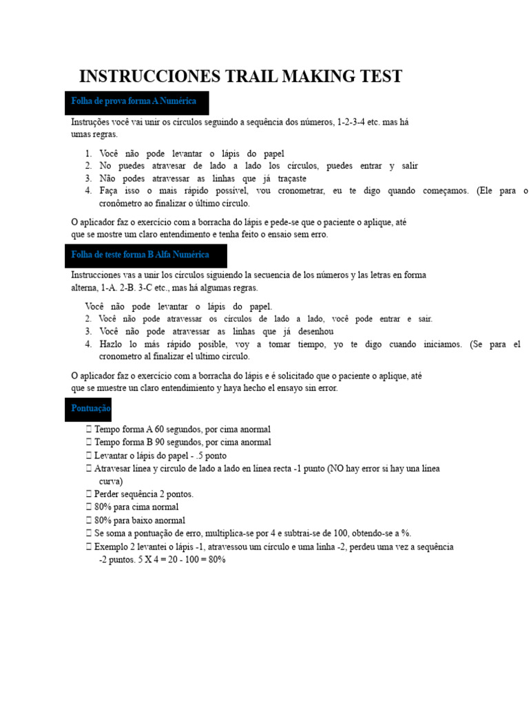 Instruções para o Teste Trail Making | PDF
