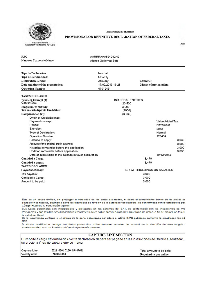 Receipt Acknowledgment - Provisional or Definitive Declaration of ...
