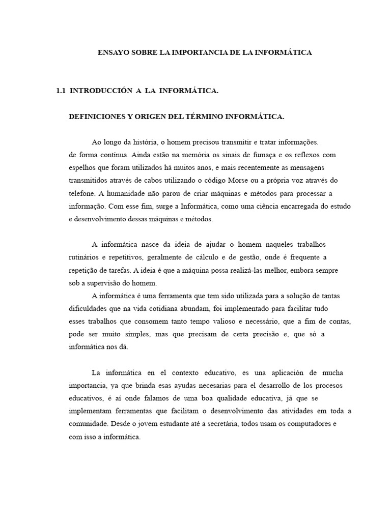 Ensaio Sobre A Importância Da Informática HERNAN | PDF | Informação ...