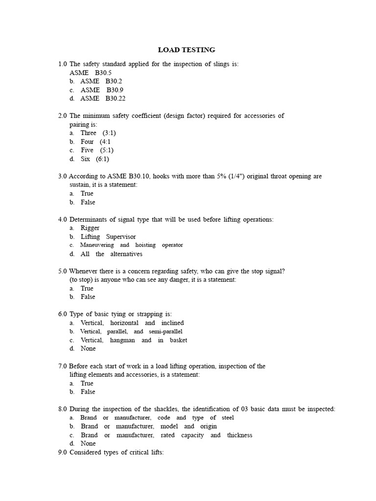 Lifting Loads Virtual Exam | PDF
