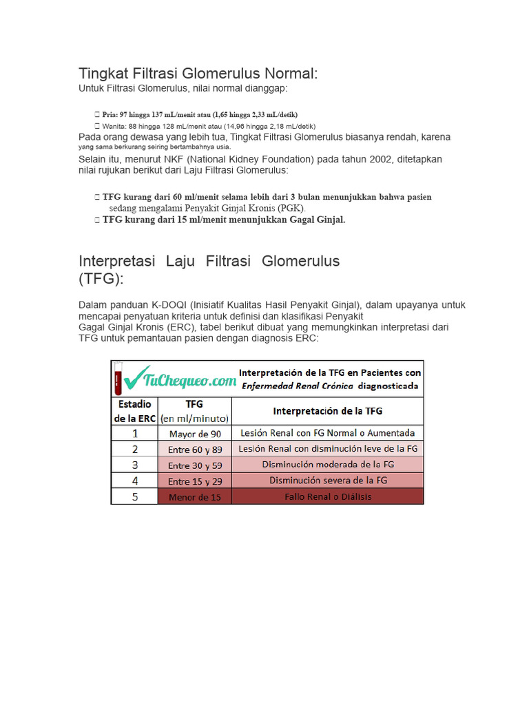Tingkat Filtrasi Glomerulus | PDF