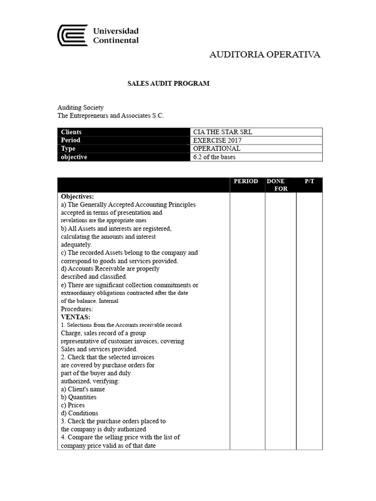 Sales Audit Program | PDF | Audit | Invoice